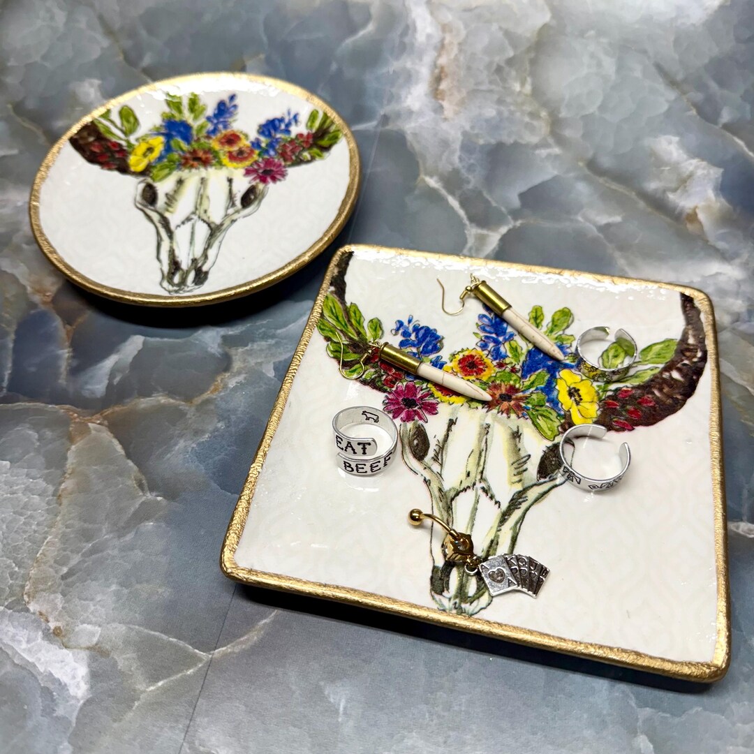 Western Decoupage Trinket Dish | Trinket Dish | Western Cattle Trinket ...
