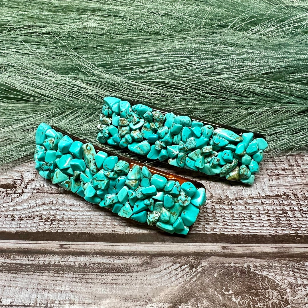 Turquoise Rock Hair Barrette |western Hair Clip | Western Hair ...
