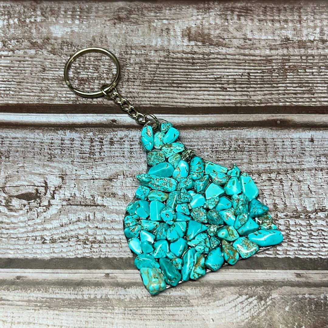 Turquoise Rock Cattle Tag Keychain | Turquoise Stone Keychain | Cattle ...
