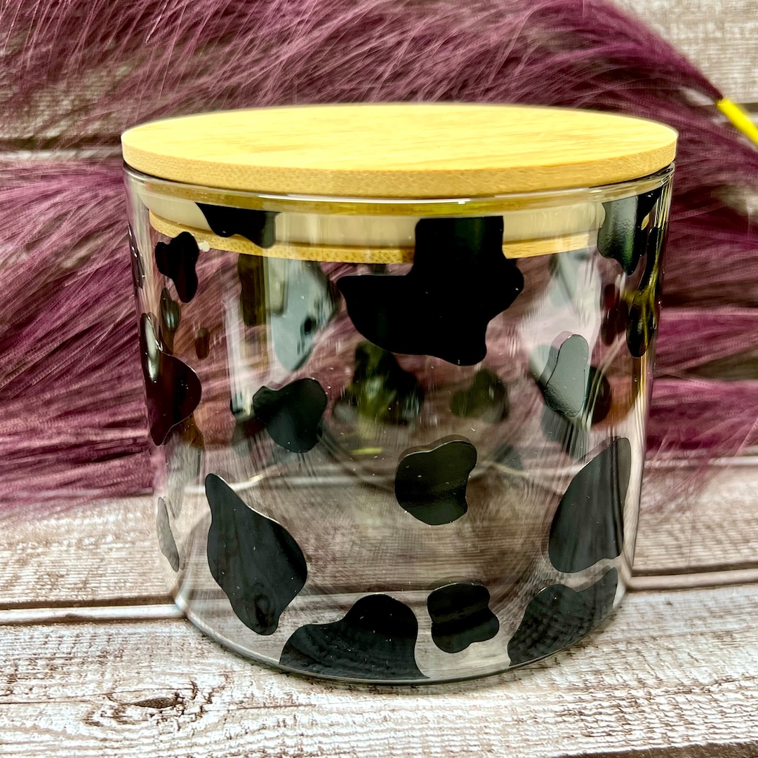 Large Cow Print Glass Jar Cow Print Glass Container Glass Container ...