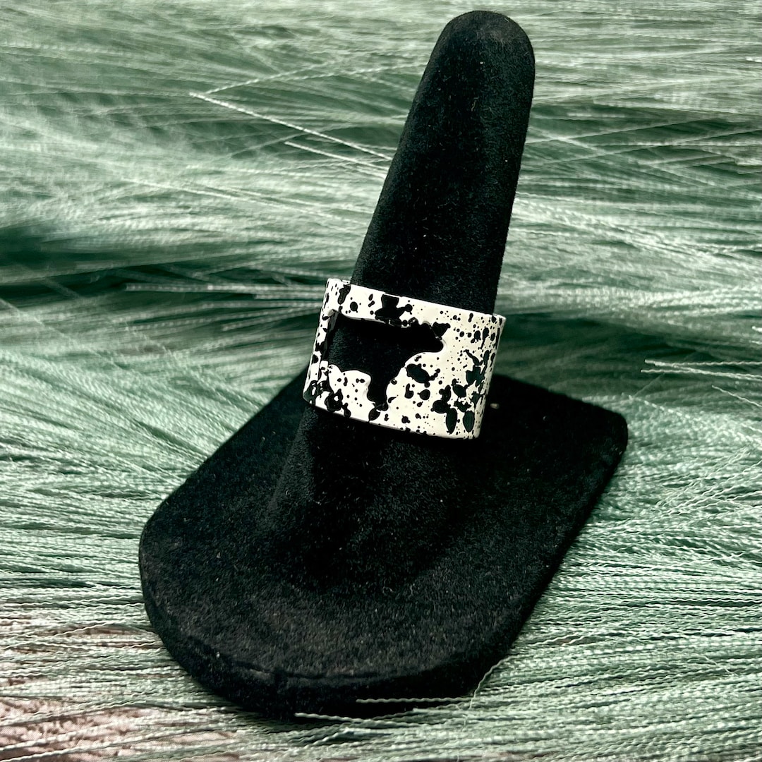 Cow Adjustable Wide Metal Ring Western Rings Cow Ring Black & White ...