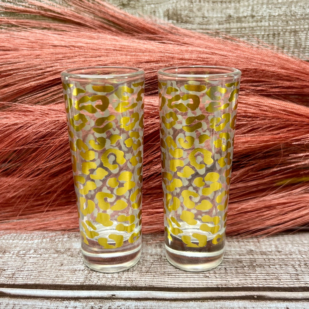 2 Glass Gold Cheetah Print Shot Glass | Cheetah Print Glasses | Glass ...