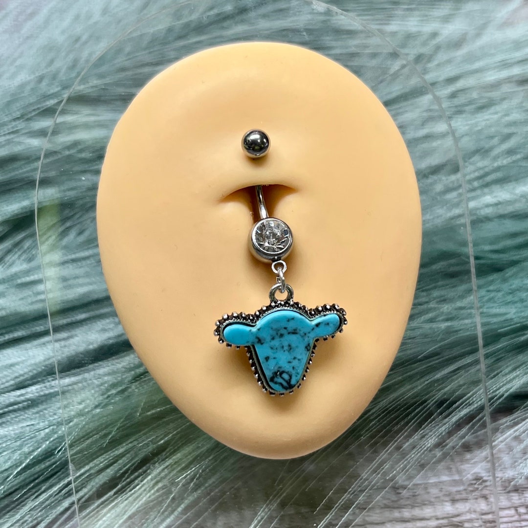 Western Turquoise Cow Belly Button Ring | Country Belly Button Rings ...