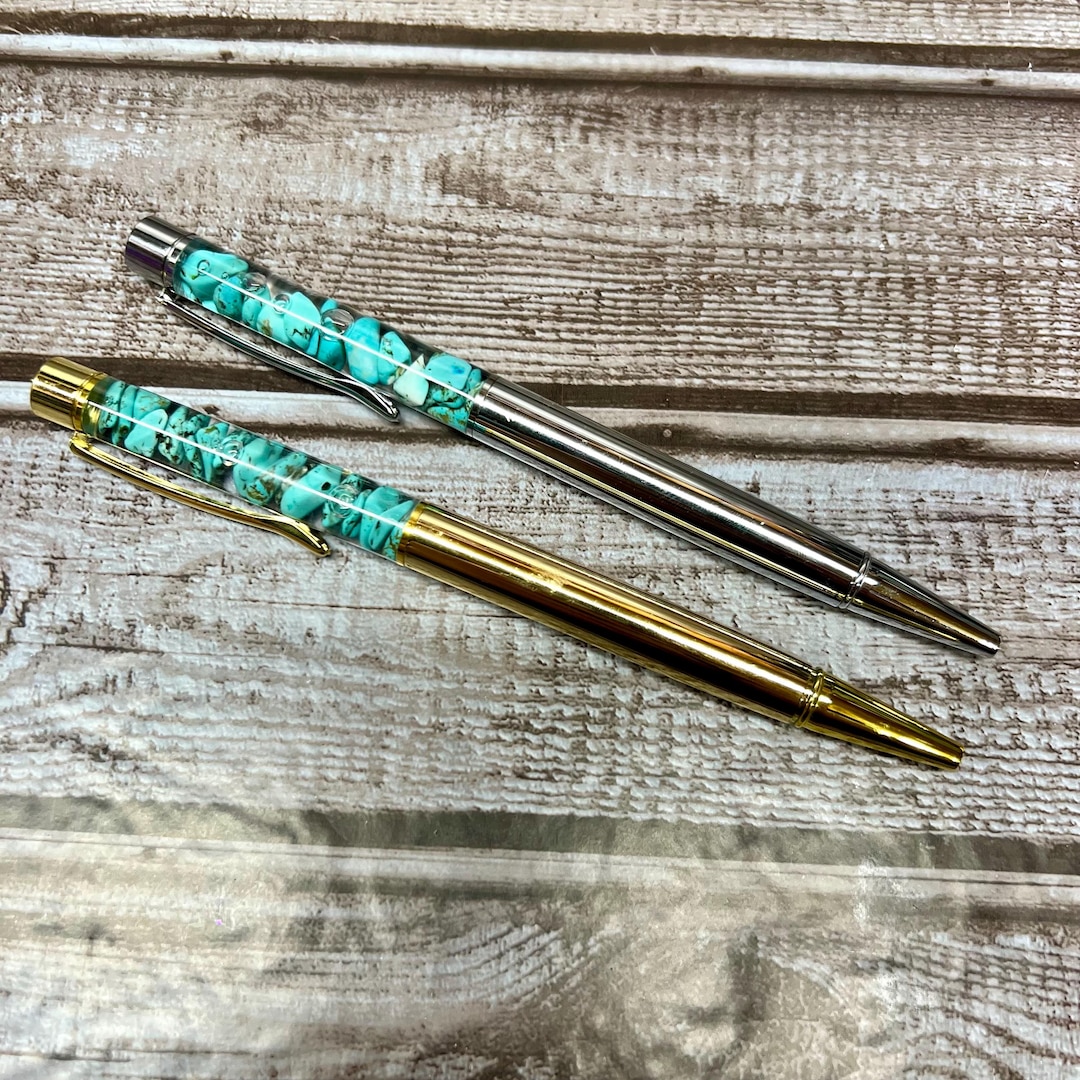 Turquoise Rocks Floating Pen | Snowglobe Pen | Metal Ballpoint Pens ...