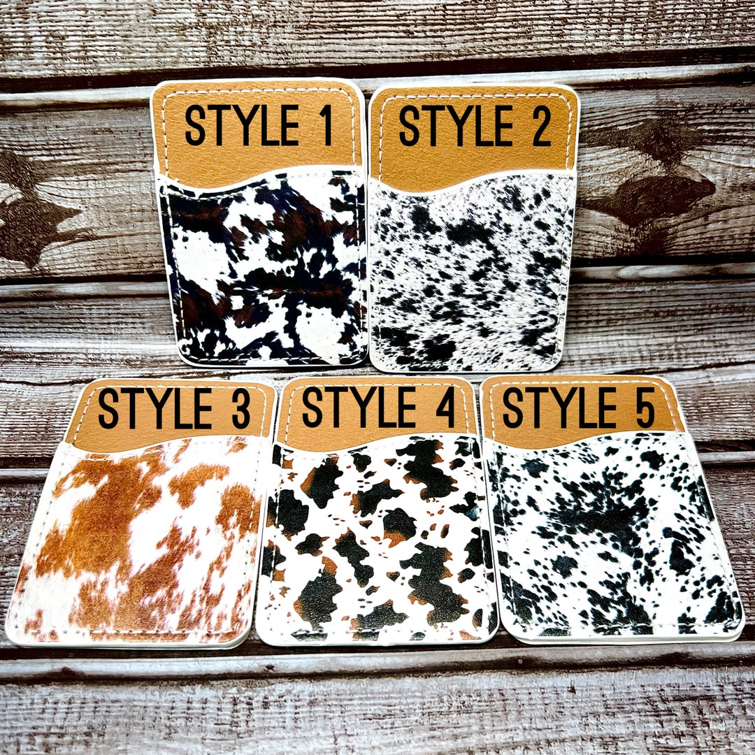 Western Cow Print Faux Leather Credit Card Phone Holder| Phone Card ...