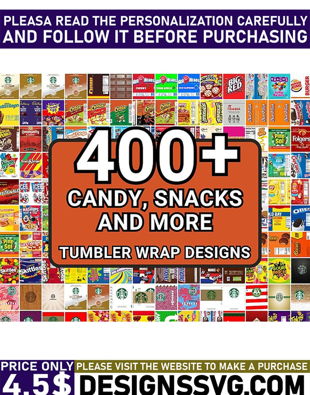 400 Candy Snacks Brand Tumbler Wrap Designs, Snacks Candies 20oz ...