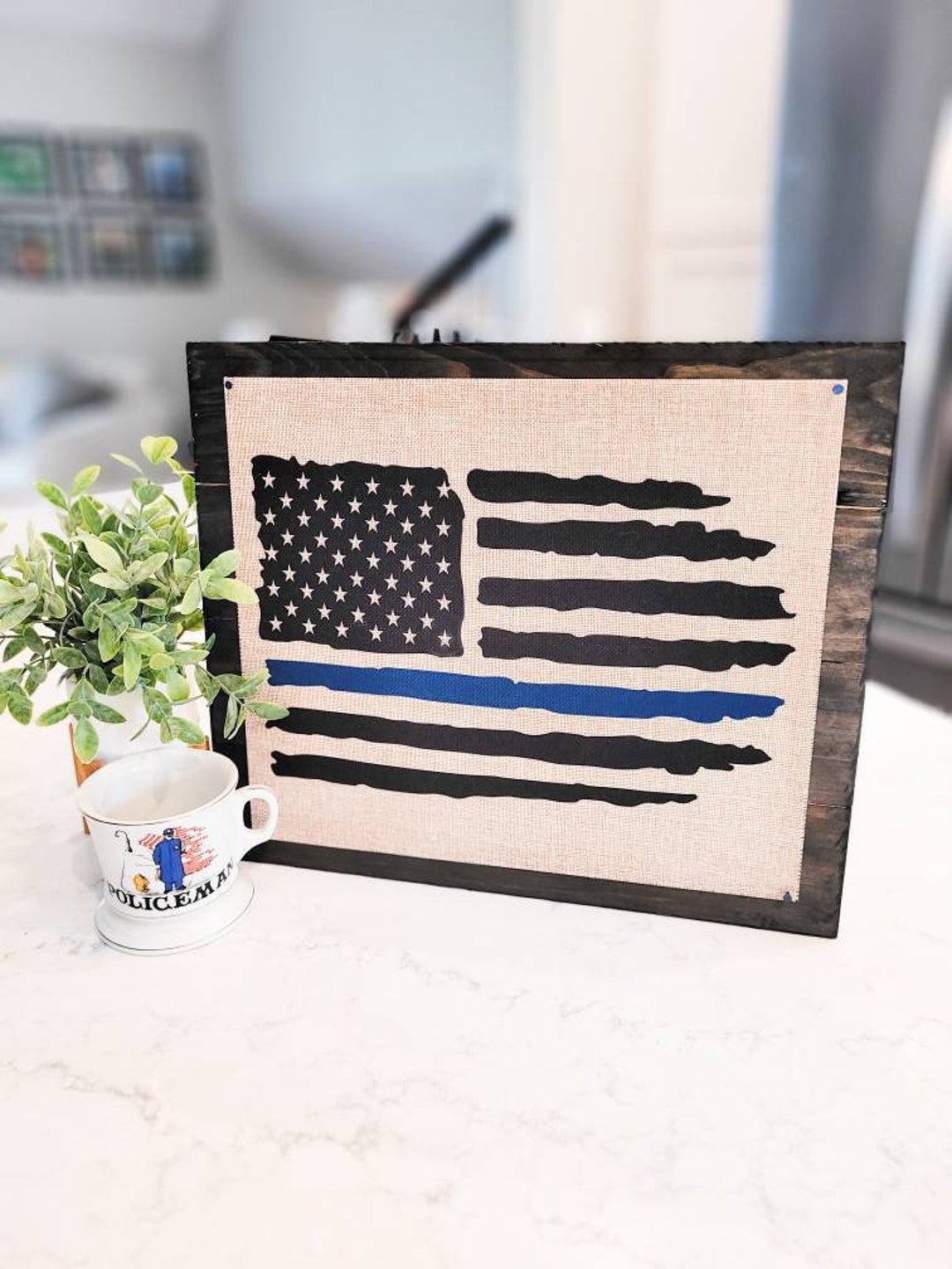 Blue Line Flag Pallet, Police Flag, Rustic Wood Flag, American Flag ...