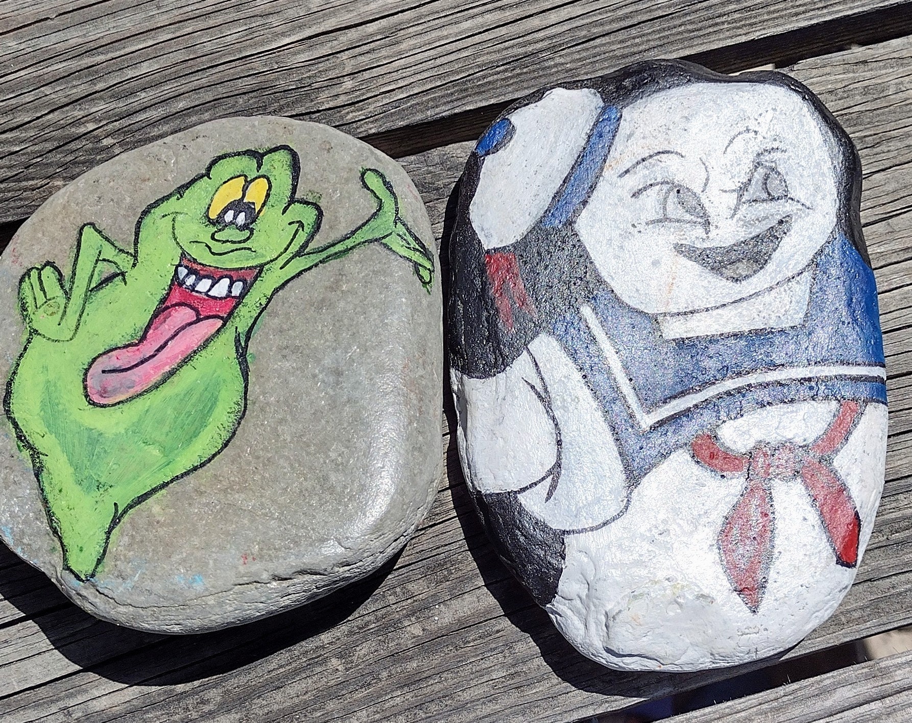 Ghost Busters Slimer and Stay Puft Marshmallow Man Painted Rocks - Etsy