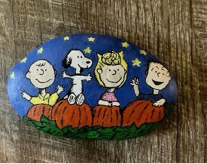 Snoopy and Woodstock Ice Skating on a Pond Christmas Hand Painted Rock ...