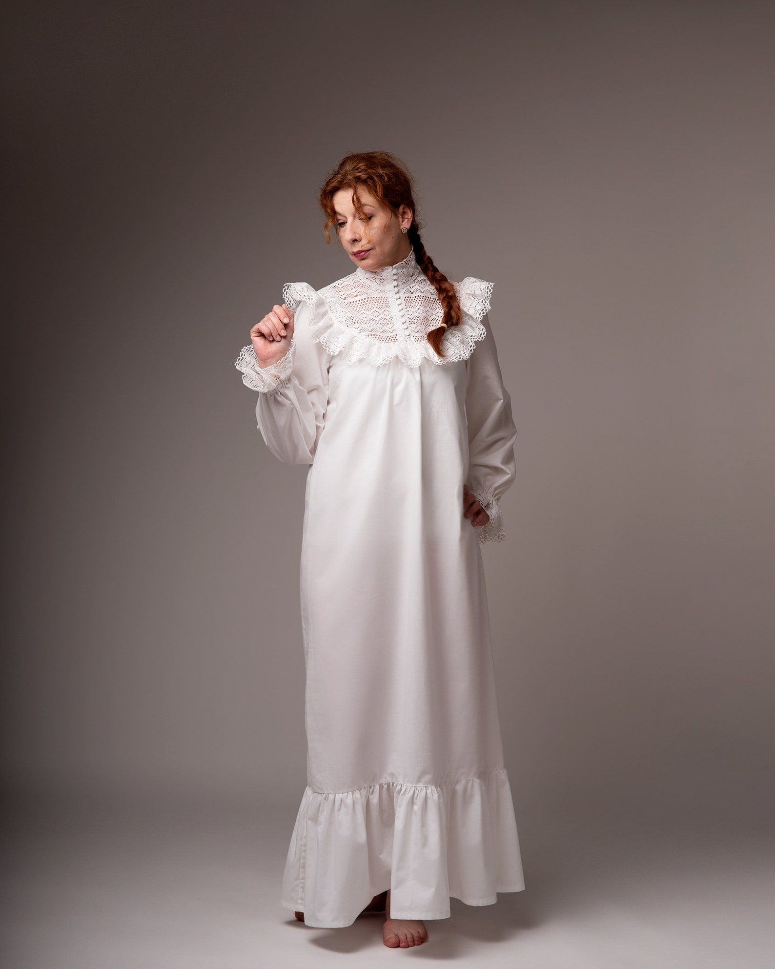 Victorian Cotton Nightgown: Catholic Long White Lace Nightdress - Etsy