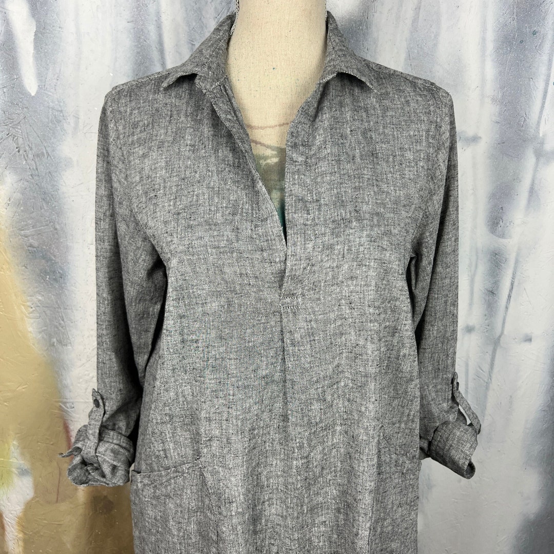 LINEN & COTTON Tunic Dress / Grey KENAR Tunic / Casual Grey Dress ...