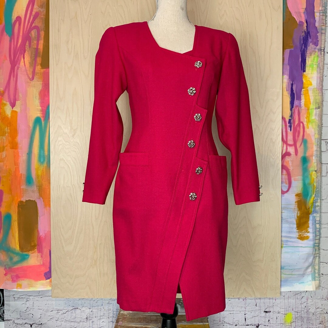 Vintage Jackie K Dress / Vintage Pink WOOL Dress / 1980's Wool Dress ...