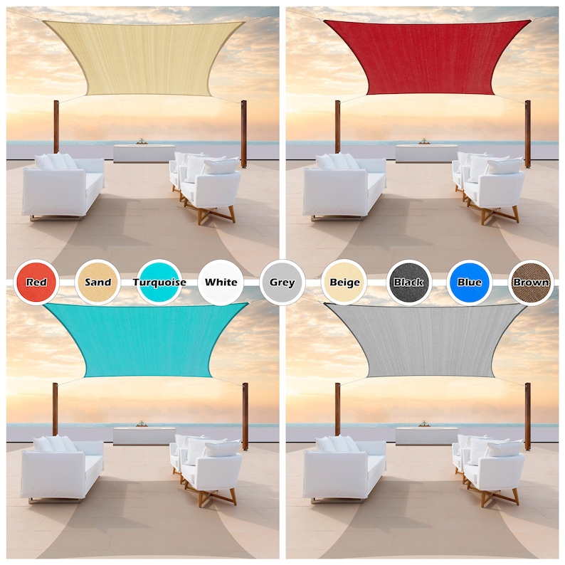 Colourtree Rectangle / Square Sun Shade Sail Canopy Shelter Fabric ...
