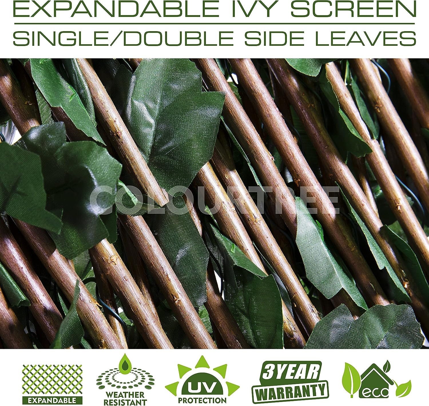 Colourtree Ivy Hedge Double Side Retractable Expandable Faux Artificial ...