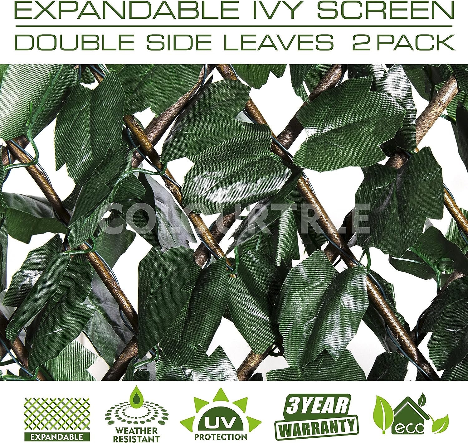 Colourtree Ivy Hedge Double Side Retractable Expandable Faux Artificial ...