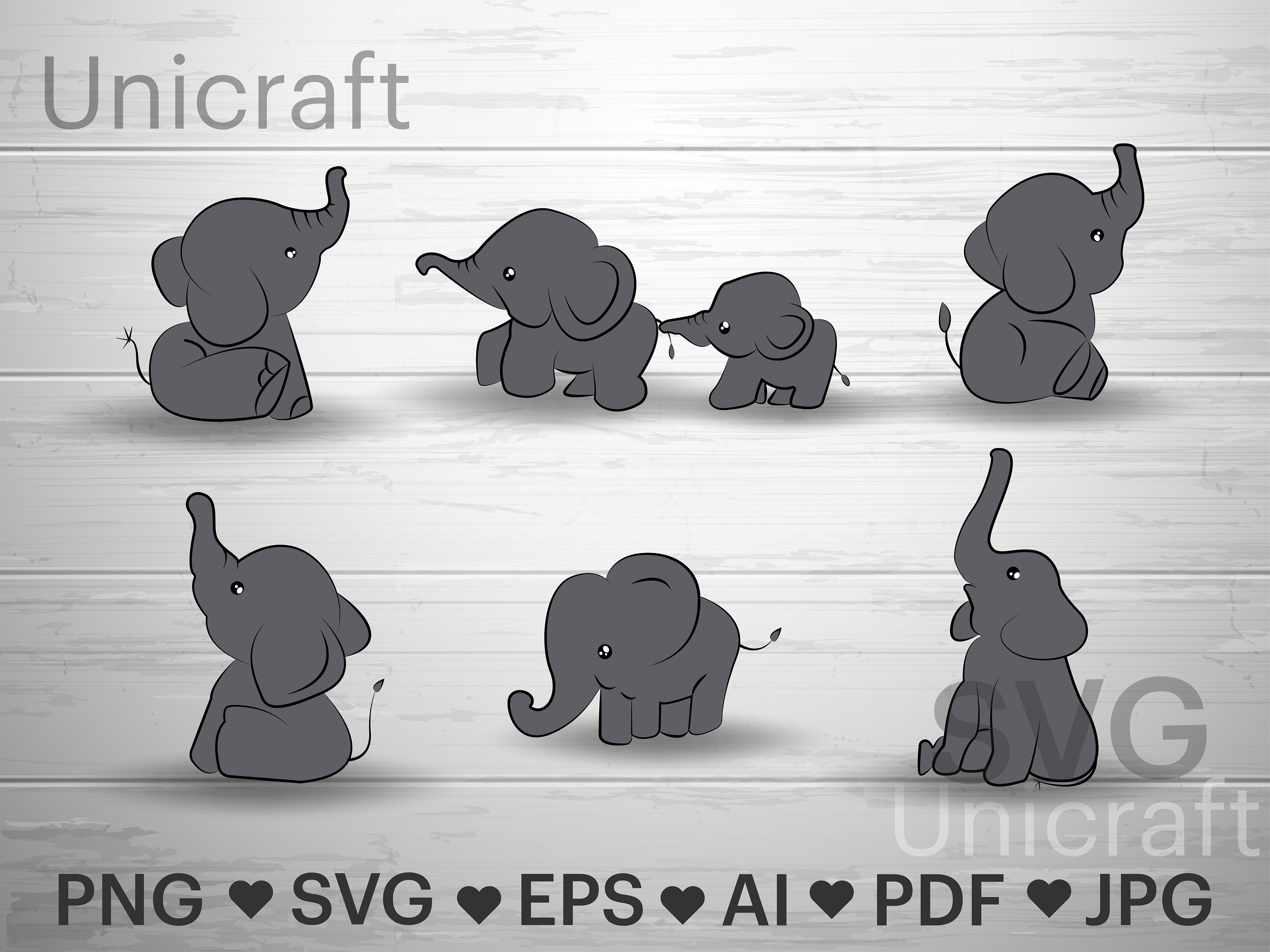 Baby Elephant Silhouette Vector