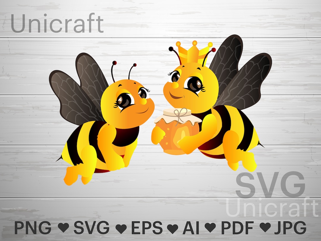 Cute Bee Svg, Honey Bee Svg File, Vector, Bumble Bee, Bee King, Clipart ...