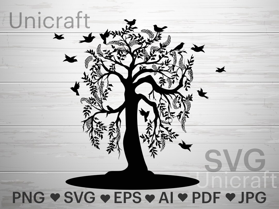 Bird Tree Svg, Birds on Branches Svg File, Vector, Tree Silhouette ...