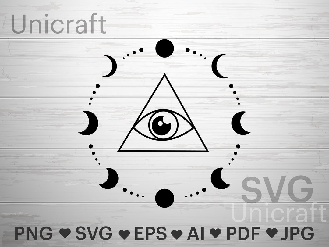 Moon and Third Eye Svg, Evil Eye Svg, Mystic, Moon Circle, Triangle Art ...