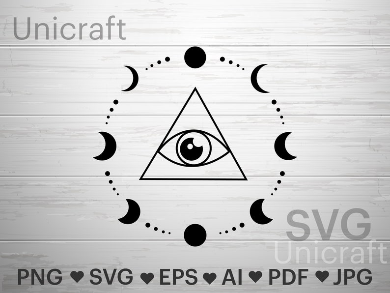 Moon and Third Eye Svg, Evil Eye Svg, Mystic, Moon Circle, Triangle Art ...