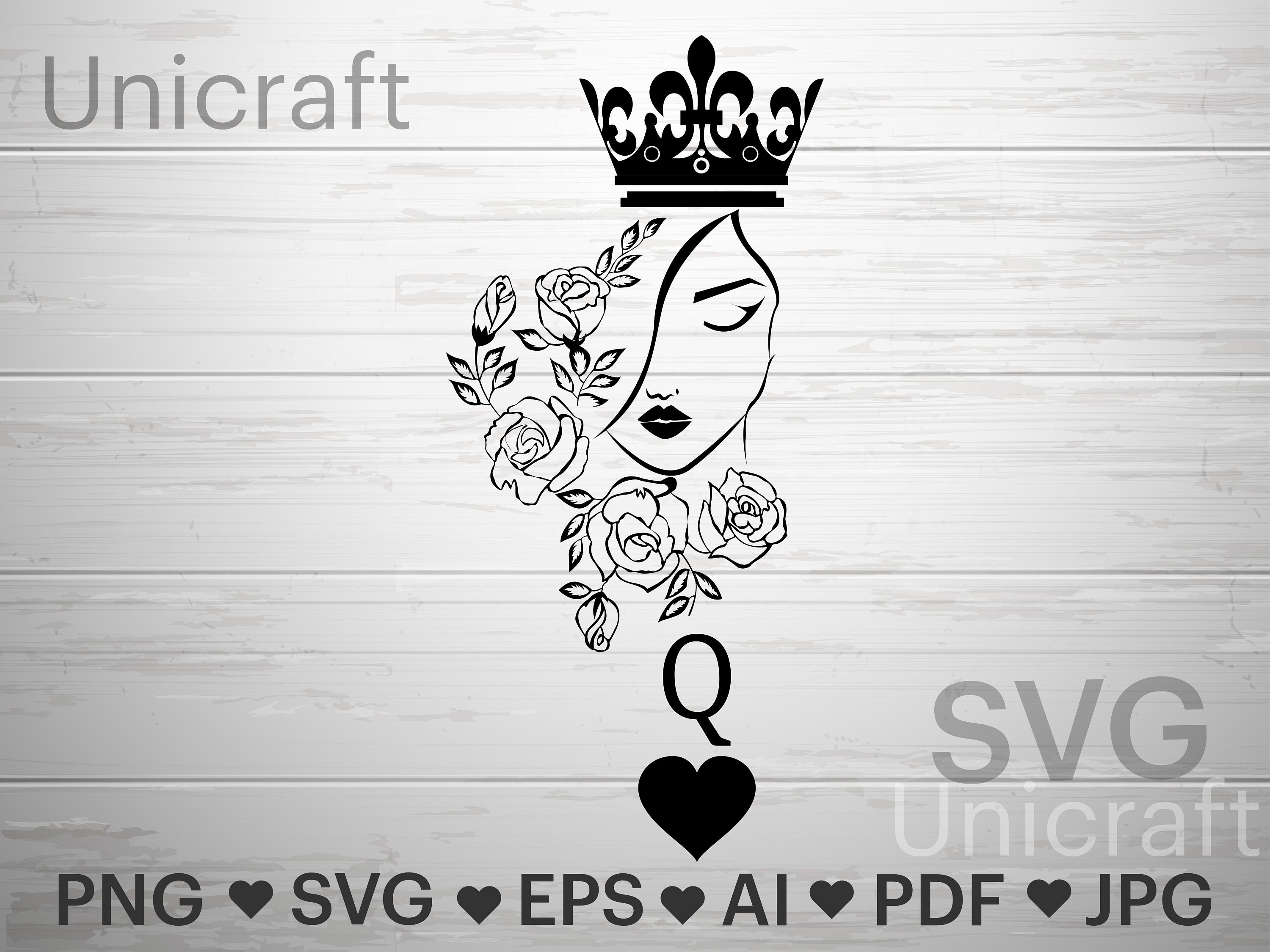 Woman Face and Rose Svg, Queen and Crown Svg, Poker Queen Card Sign Svg ...