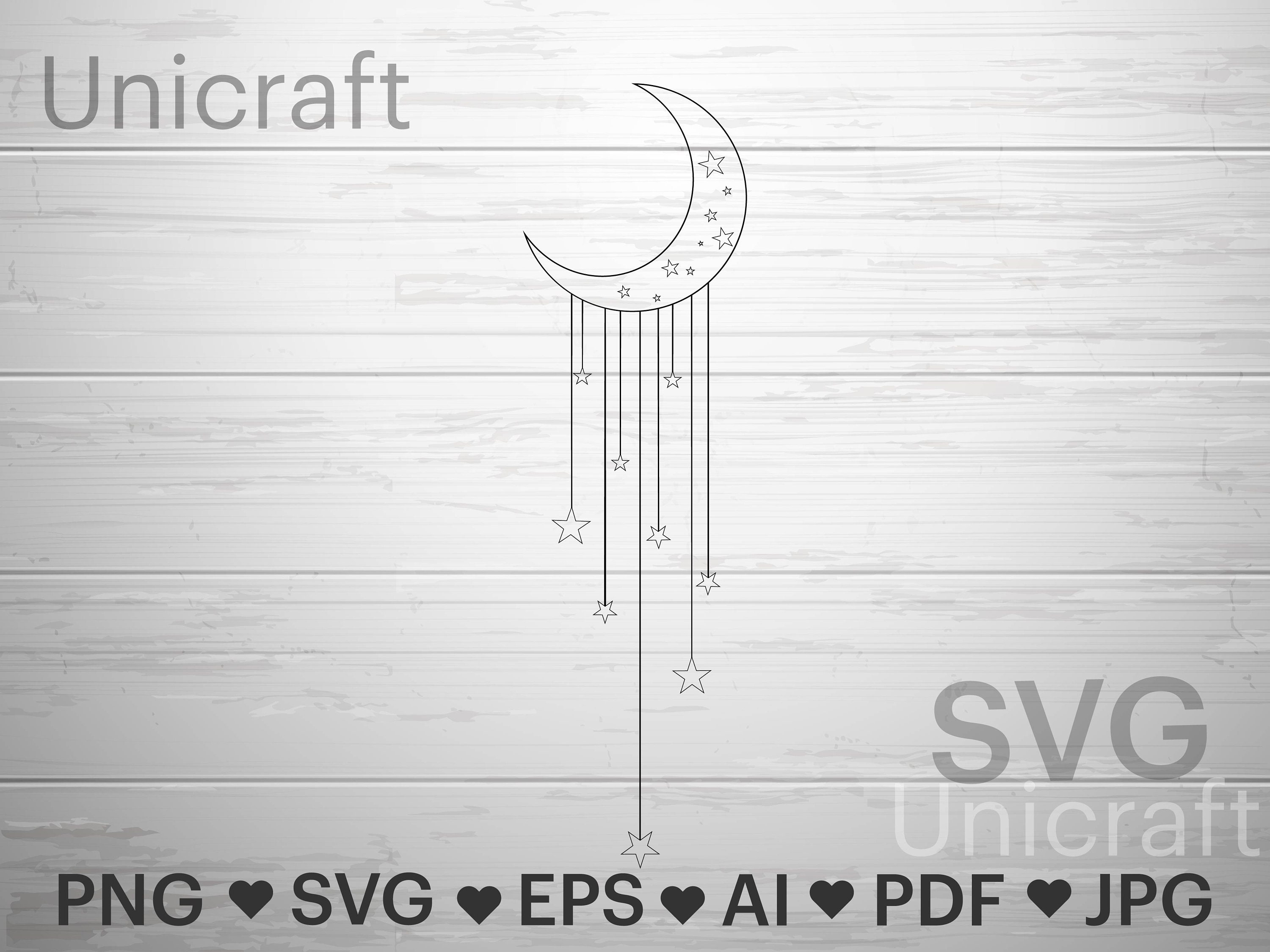 Moon and Stars Svg, Celestial Svg File, Vector, Moon Line Art Svg ...