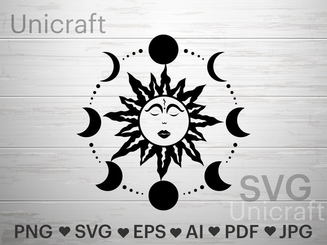 Sun and Moon Svg, Moon Circle, Moon Phase Svg, Vector, Sun Face ...