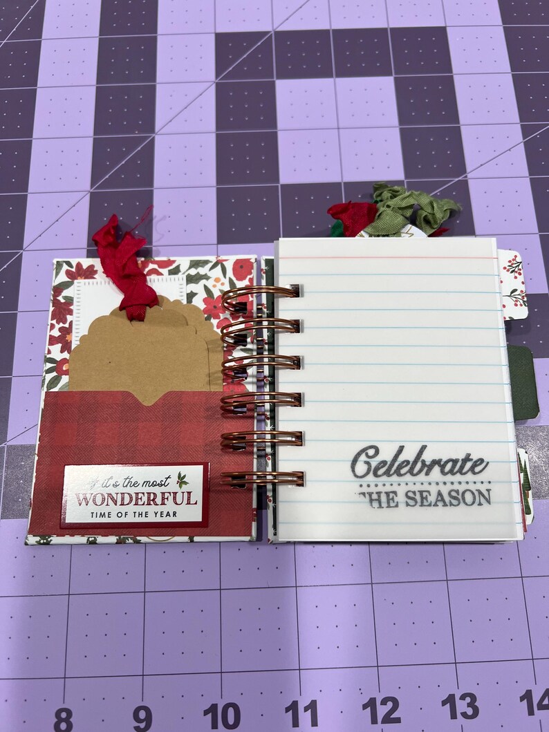 Christmas Mini Notebook 3x4 Cinch Bound With Lots of Pockets and Areas ...