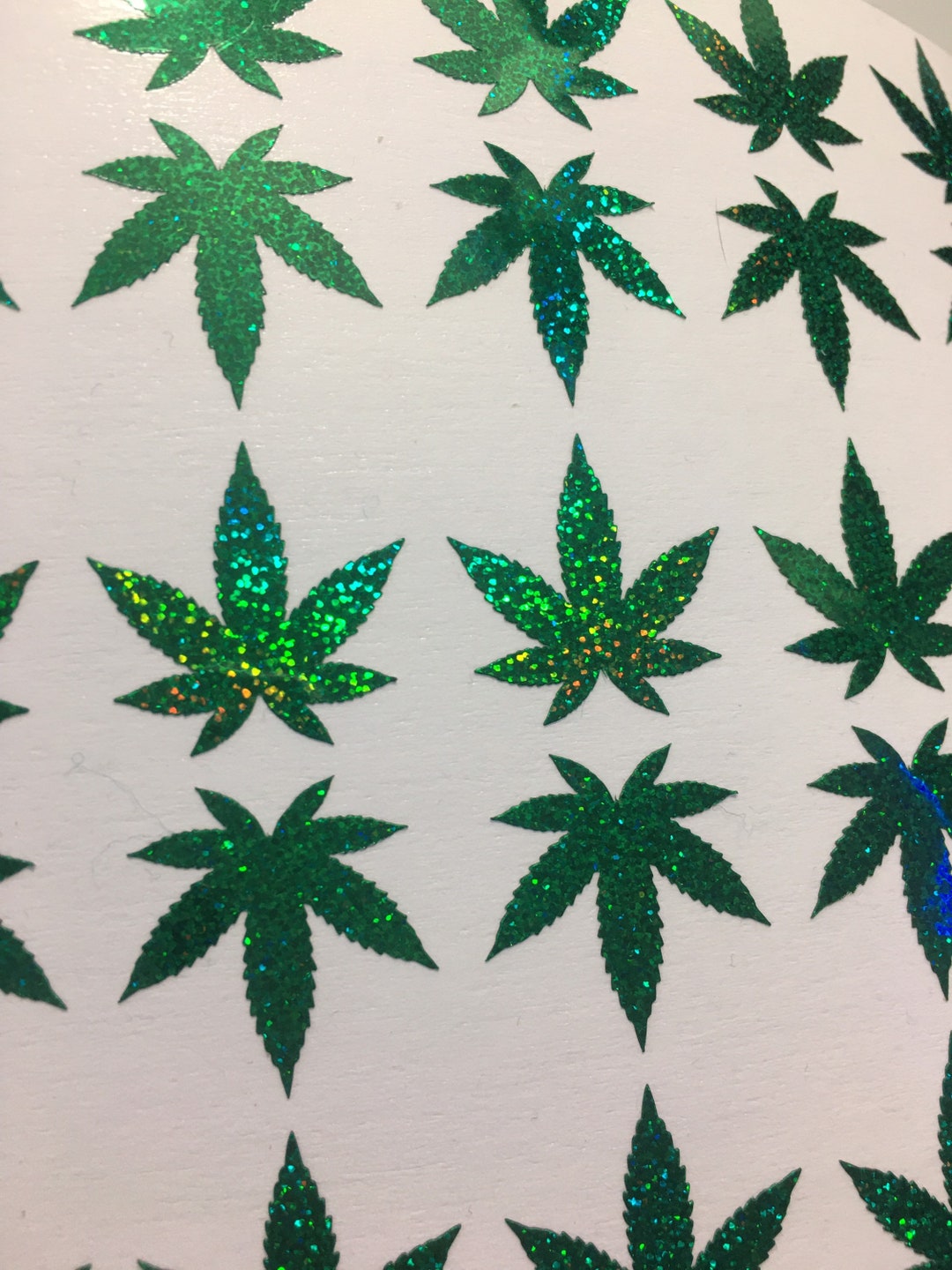 Cannabis Weed Leaf Stickers Vinyl Decals Sparkly Holographic Car Decals 2cm Stickers Planners ...