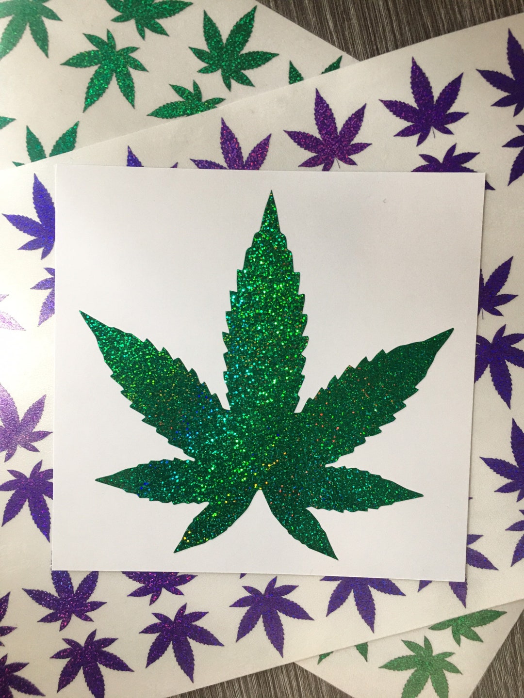 Cannabis Weed Leaf Stickers Vinyl Decals Sparkly Holographic Car Decals Large 10cm Stickers ...