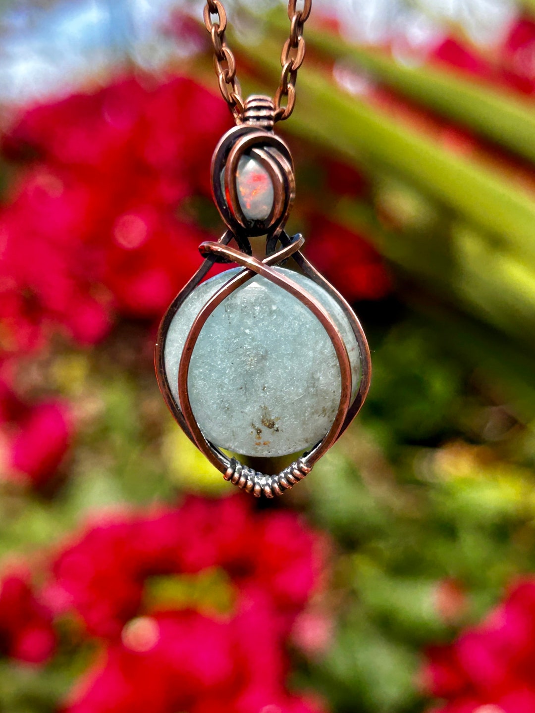 Aquamarine and Welo Opal Crystal Wire Wrapped Pendant Blue Crystal ...
