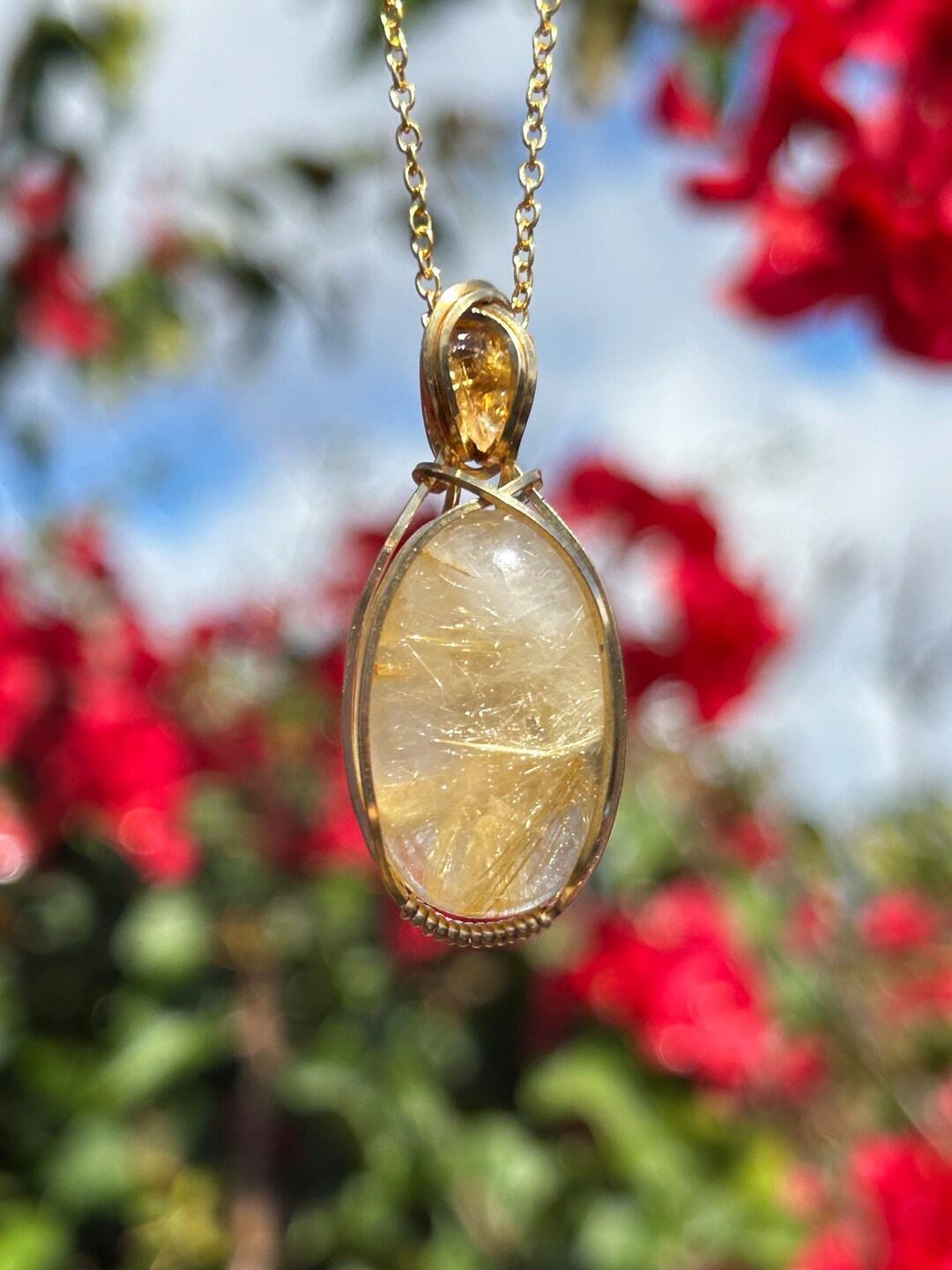 Golden Quartz & Citrine Pendant Solar Plexus Necklace Handmade Wire ...