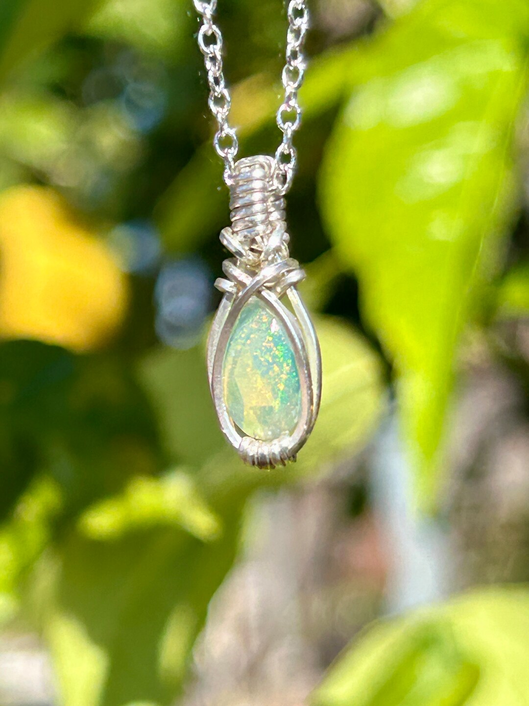 Mini Welo Opal Wrapped Necklace Genuine Opal Jewelry Crystal Healing ...