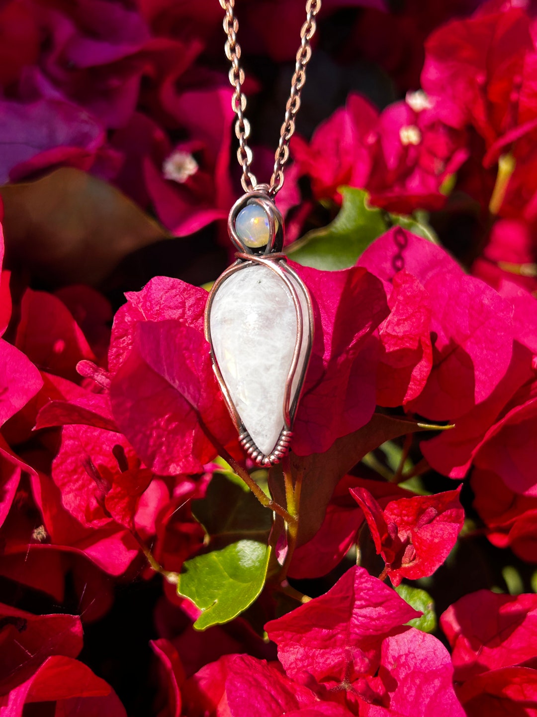 Welo Opal and Moonstone Wire Wrapped Necklace Copper Wire Wrapped ...