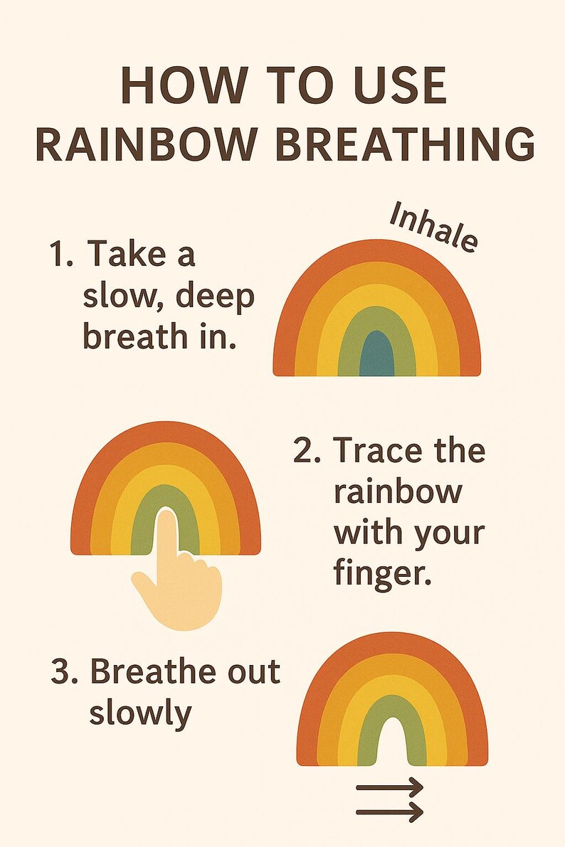 Rainbow Breathing Printable | Calm Corner & Mindfulness Activity for Kids + Calming Sky Photos ...