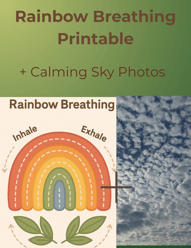 Rainbow Breathing Printable | Calm Corner & Mindfulness Activity for Kids + Calming Sky Photos ...