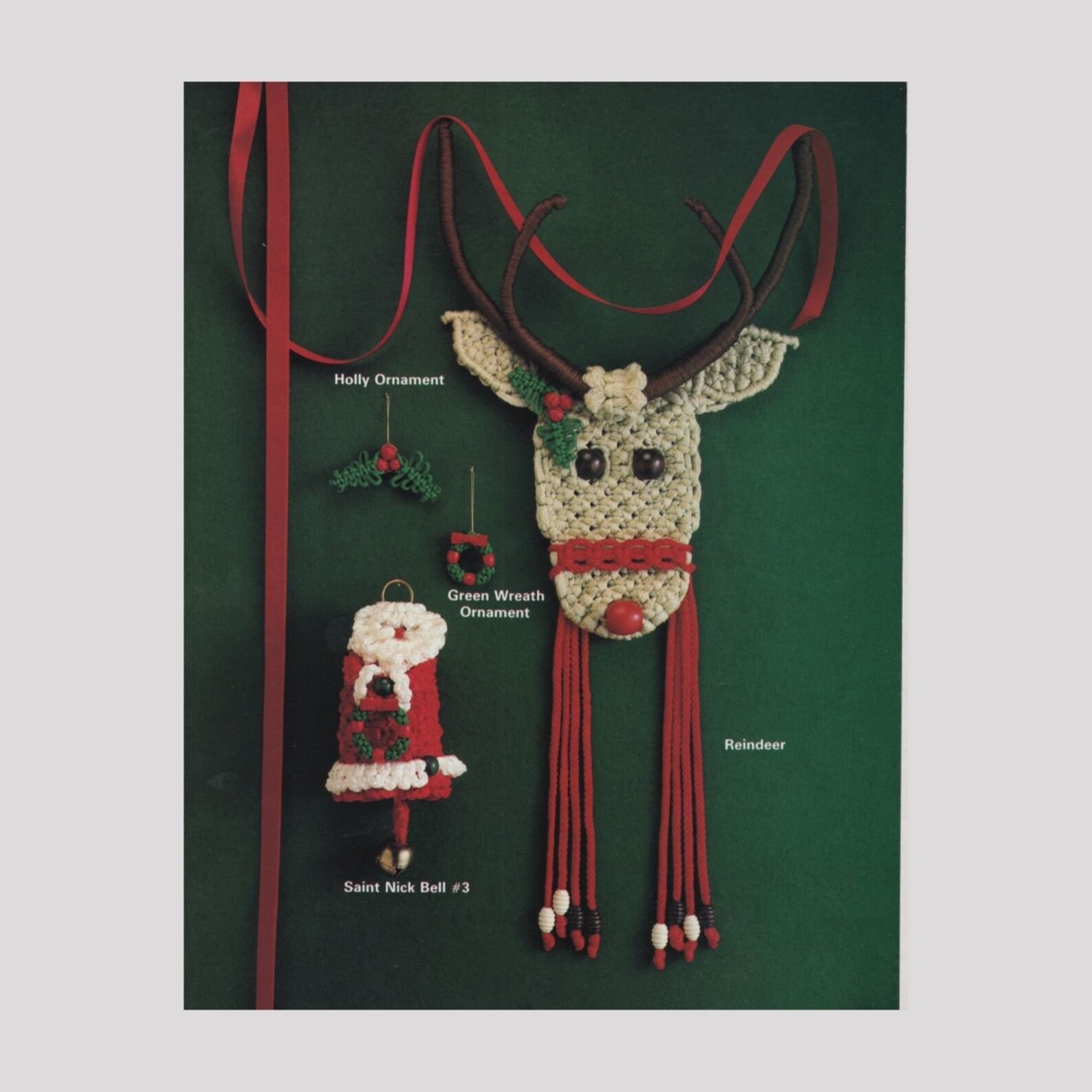 4 Macrame Vintage Patterns, Christmas Reindeer, Macrame Saint Nick Bell ...