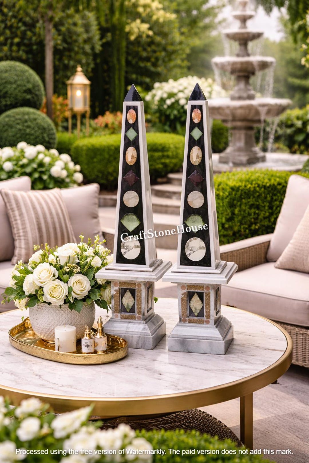 Genuine Black Marble Obelisks Set Hand Carved Decorative Stone Towers ...