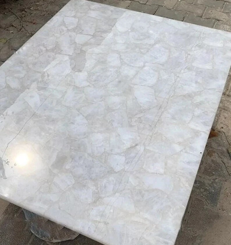 White Quartz Stone Dining Table Top Unique Handmade Centerpiece ...