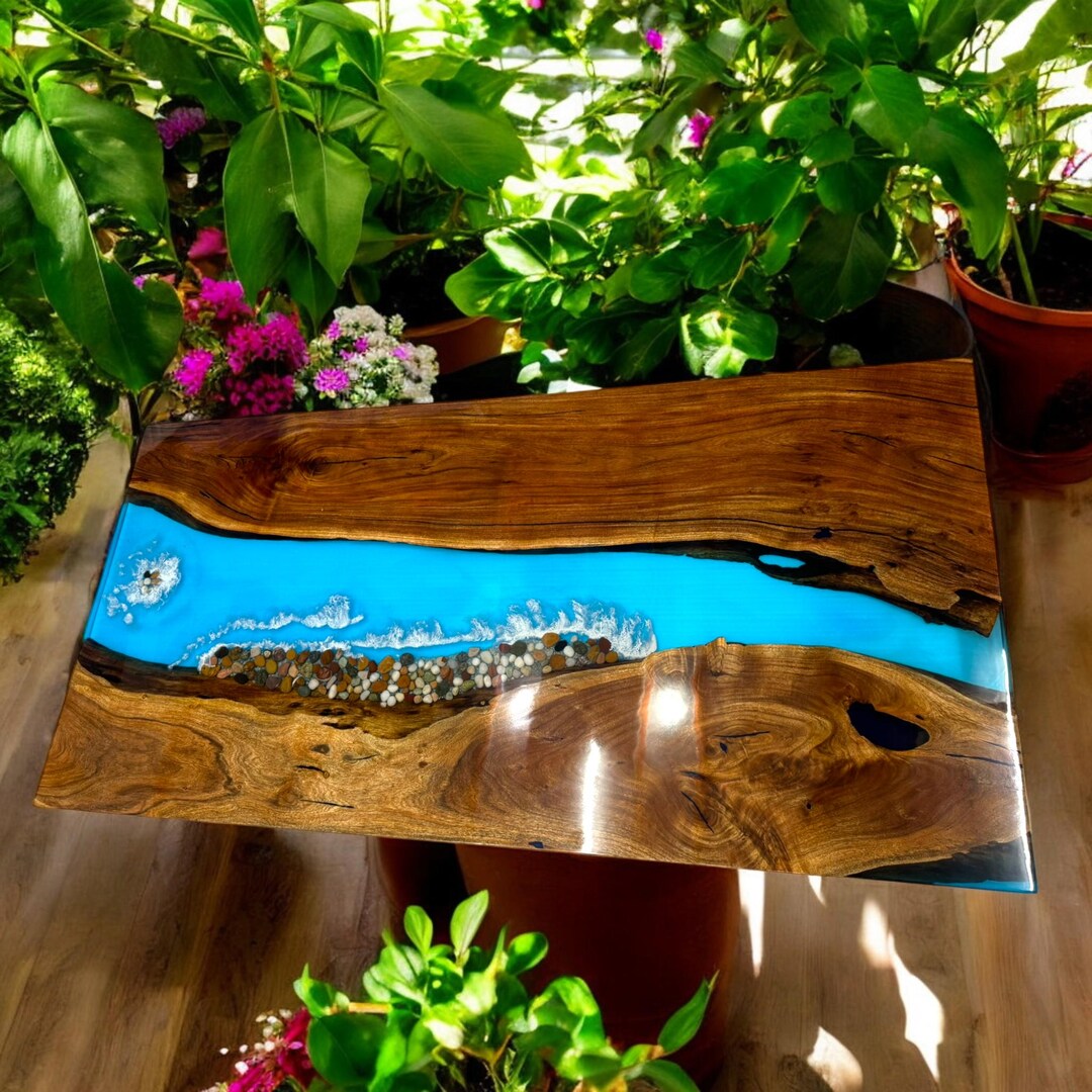 Rectangle Blue Ocean Wave Epoxy Resin Office Conference Meeting Desk ...