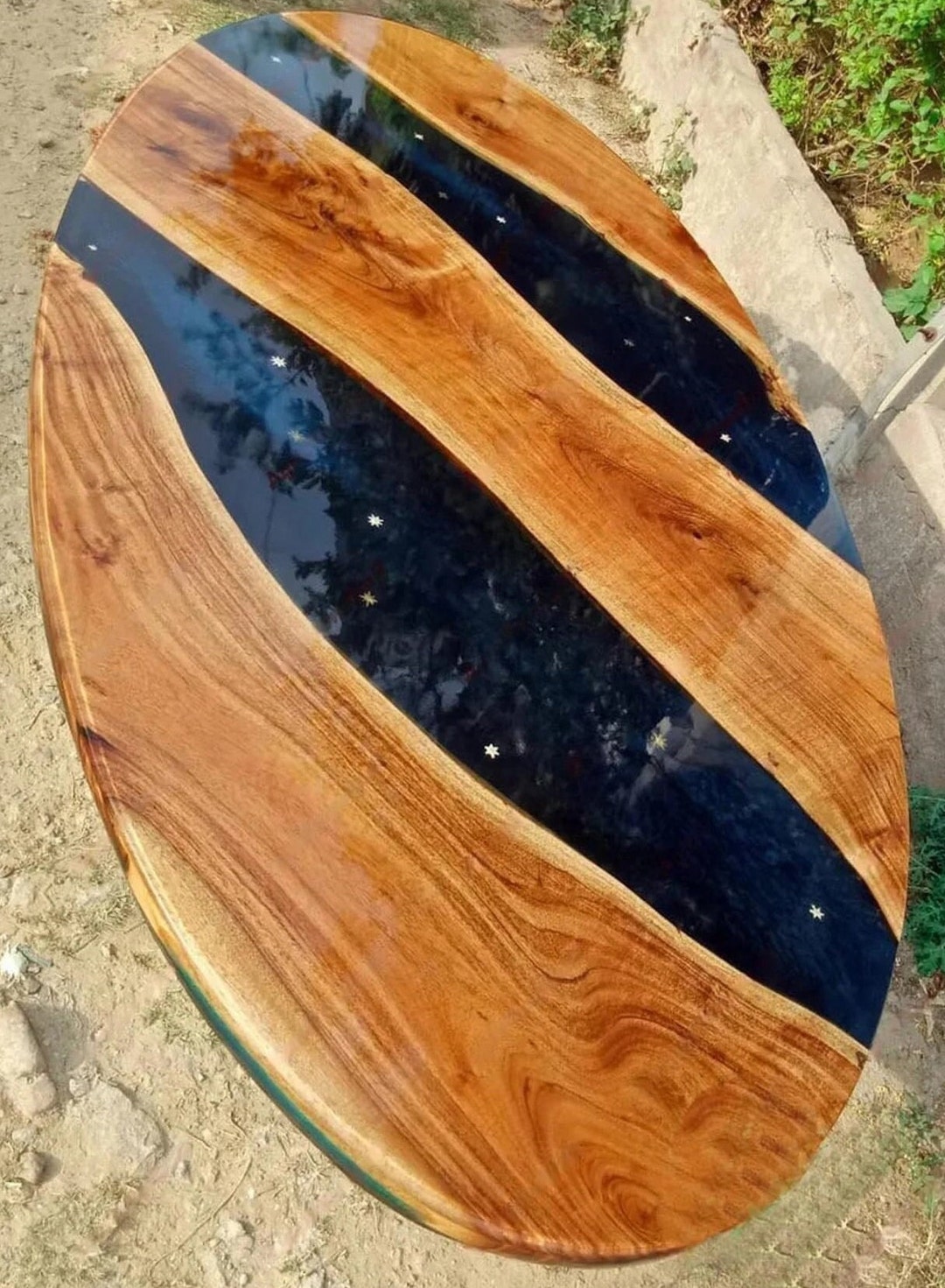 Oval Epoxy Table Top Made to Order Blue Resin Counter Slab Table - Etsy
