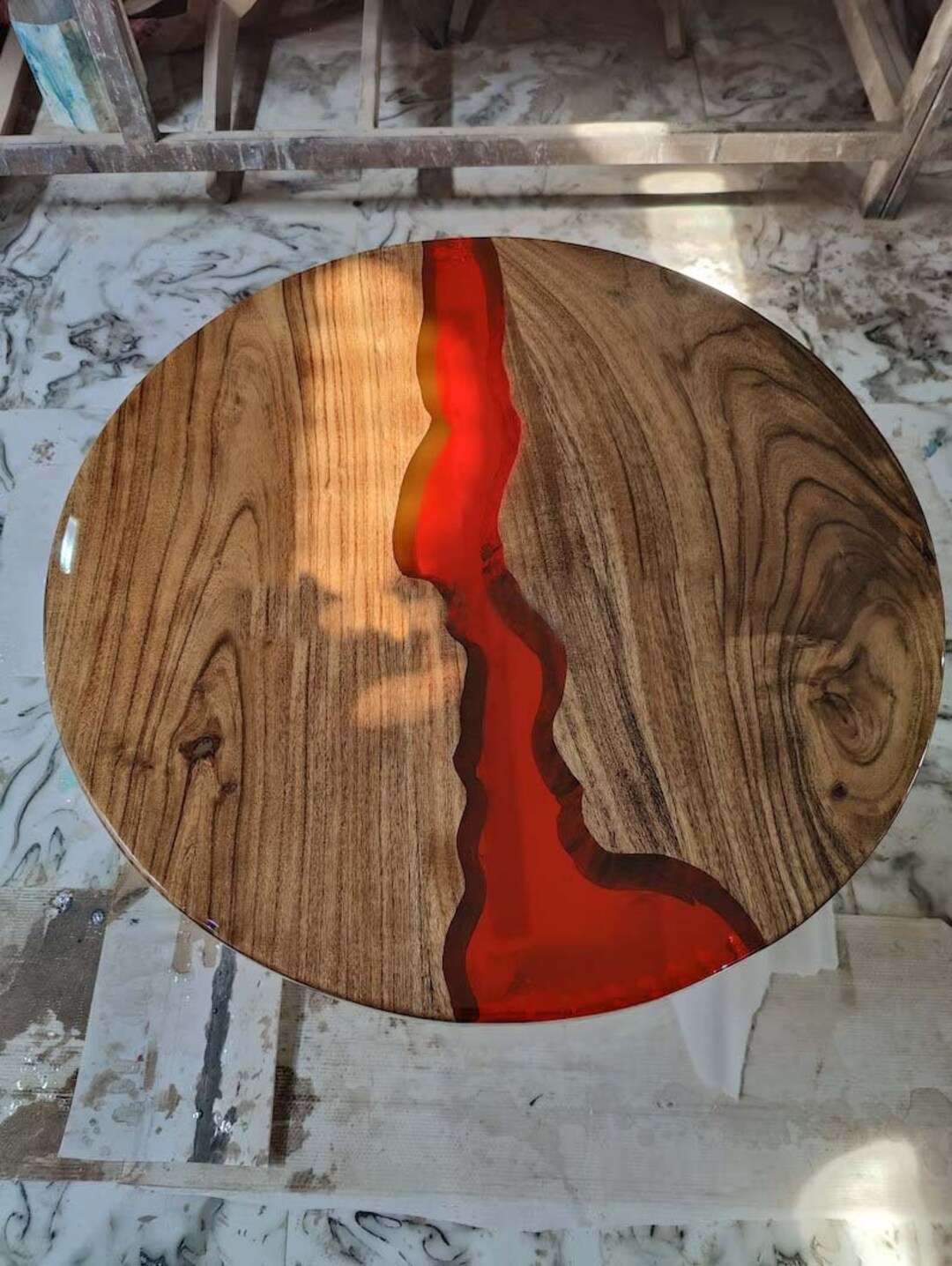 Red Epoxy Table Top Round for Living Room Hallway Custom to Order Resin ...