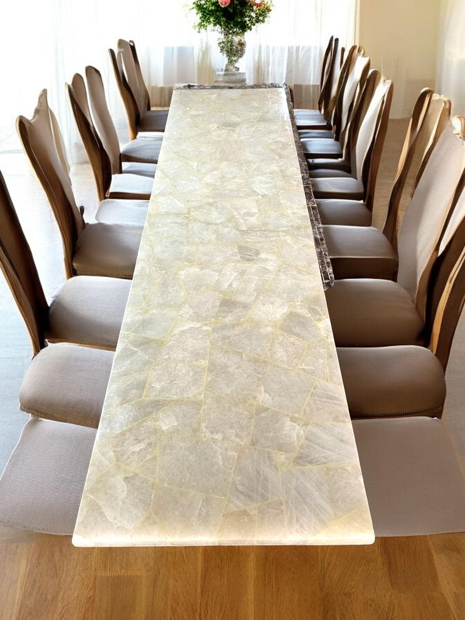 Beautiful Rectangle White Quartz Kitchen Dining Table Handmade Natural ...