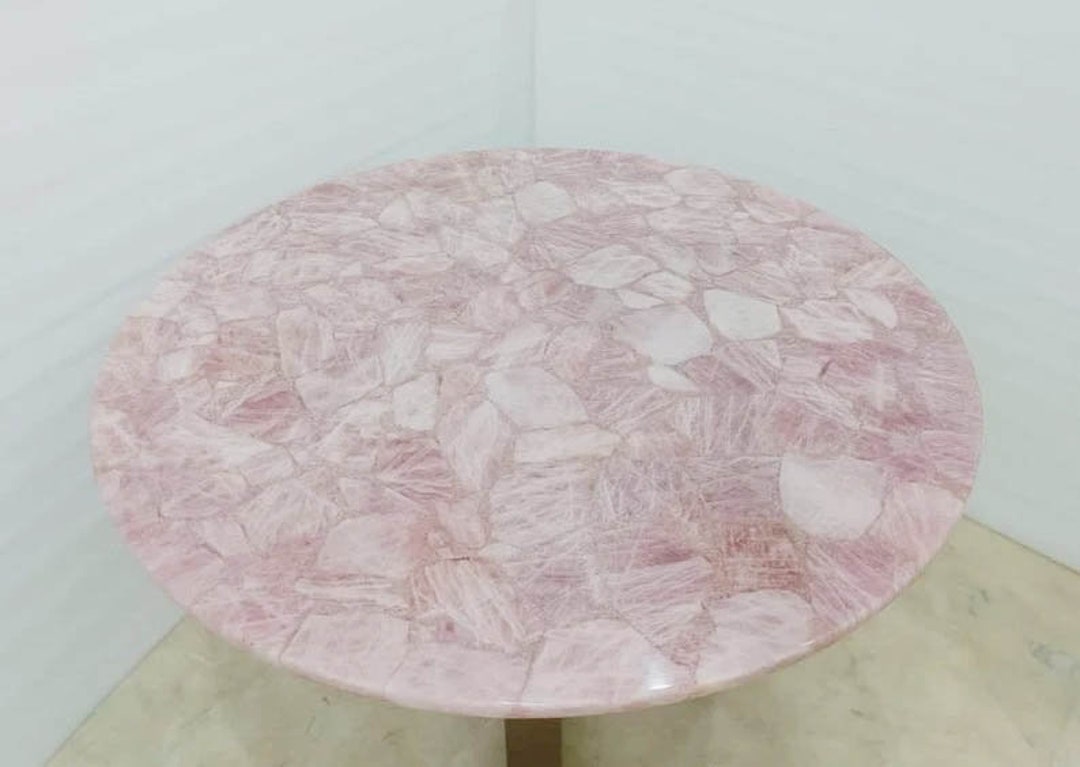 Rose Quartz Round Table Top for Living Room Interiors Healing Crystal ...