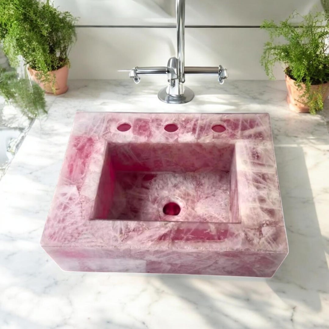 Elegant Pink Rose Quartz Square Vanity Counter Sink Modern Bathroom ...