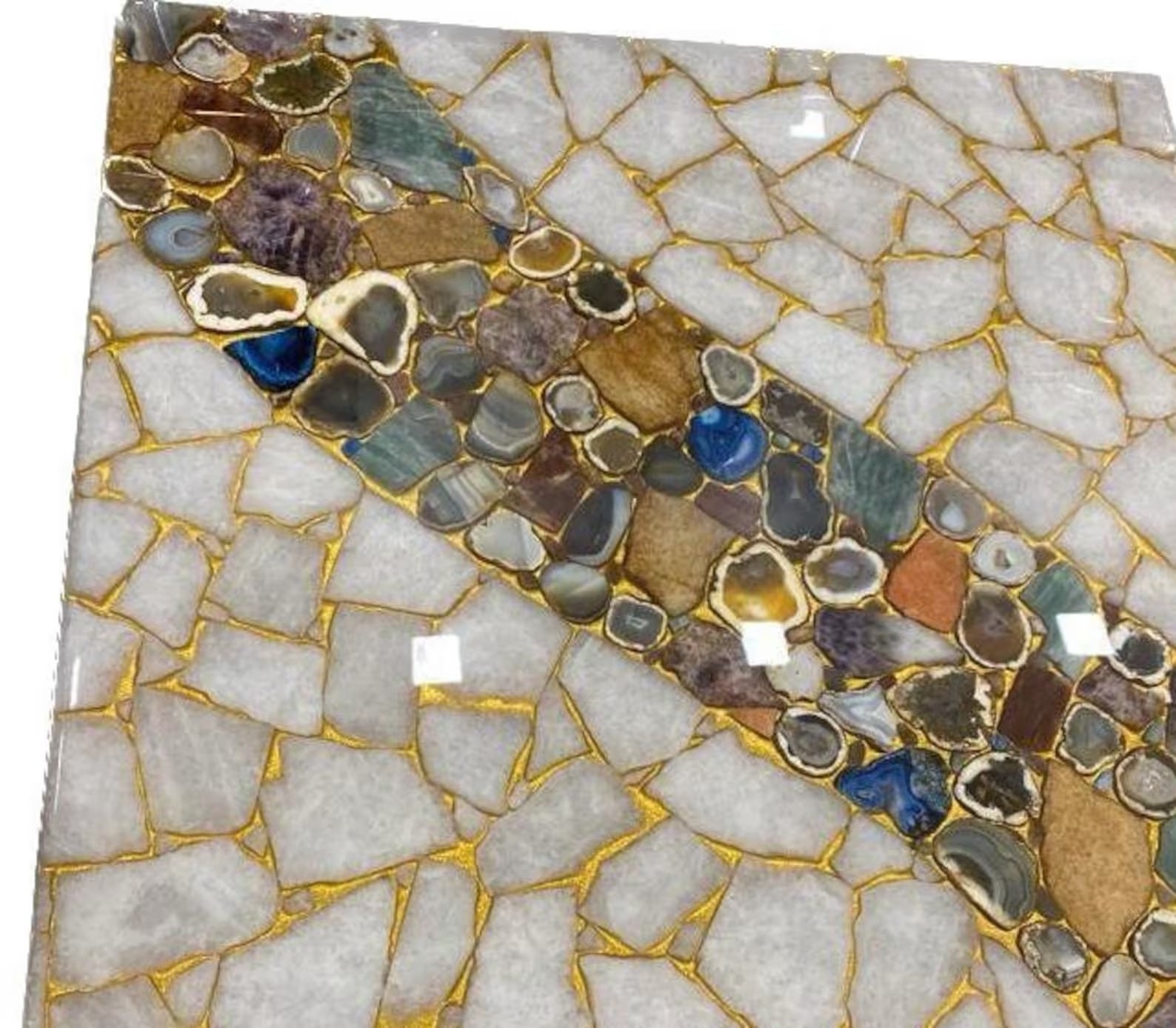 Agate Dining Table, Square Coffee Table, White Agate With Gold Foil ...
