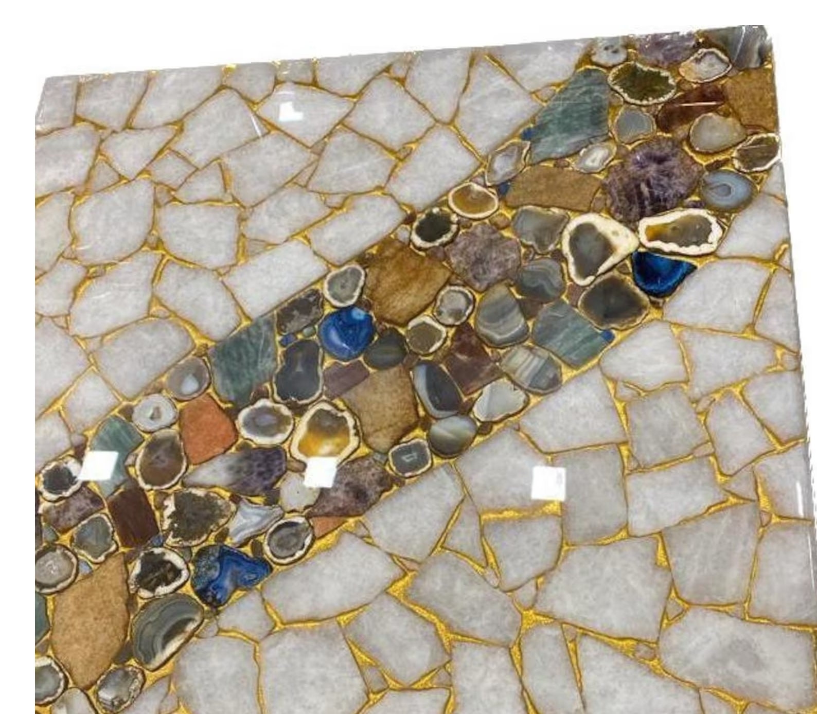 Agate Dining Table, Square Coffee Table, White Agate With Gold Foil ...