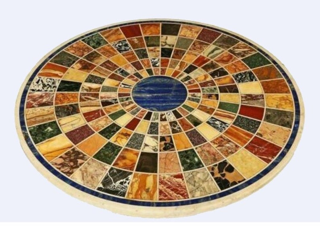 Round Marble Dining Table With Mosaic Art Hand Crafted Coffee Table ...