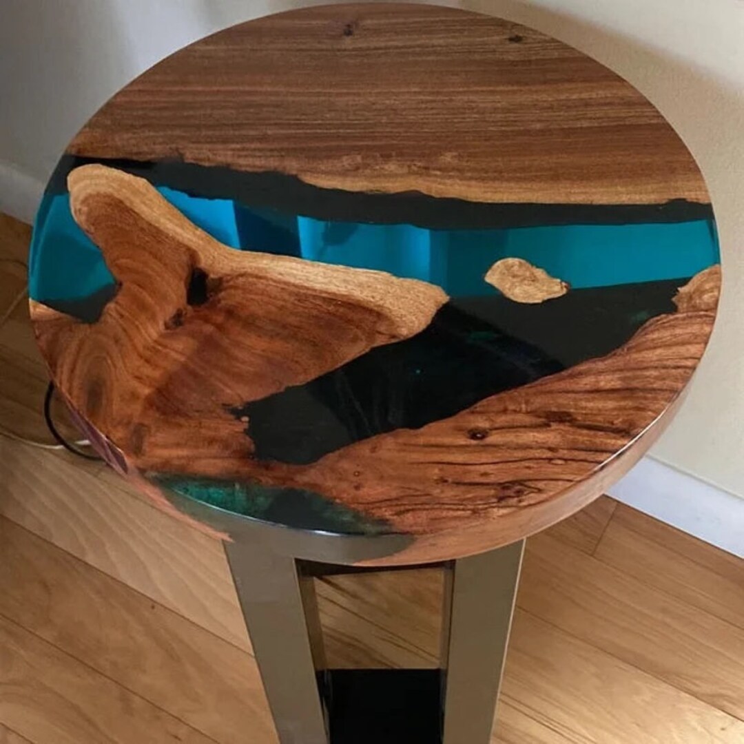 Acacia Wood Round Epoxy Coffee Table Top Handmade Countertop Desk ...