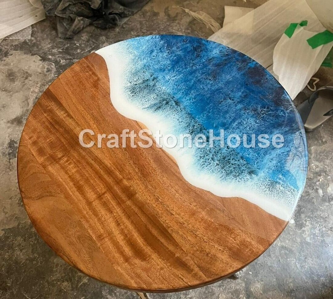 Round Beach Table Top, Wood and Resin Round Table, Epoxy Table Top ...